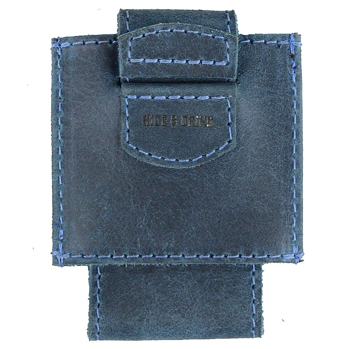 Hide & Drink, Leather Sliding Card Holder, Holds Up to 4 Cards Plus Folded Bills, Front Pocket Wallet, Accessories, Handmade Includes 101 Year Warranty (Slate Blue)