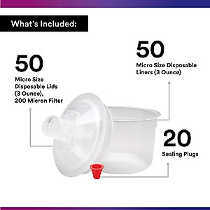 3M PPS (Original Series) Paint Spray Gun Cup Lids and Liners Kit, 16028, Micro, 3 oz, 200-micron Filter, Use w/ Paint Gun for Cars, Furniture, Home, 50 Disposable Lids and Liners, 20 Plugs, 120 Piece