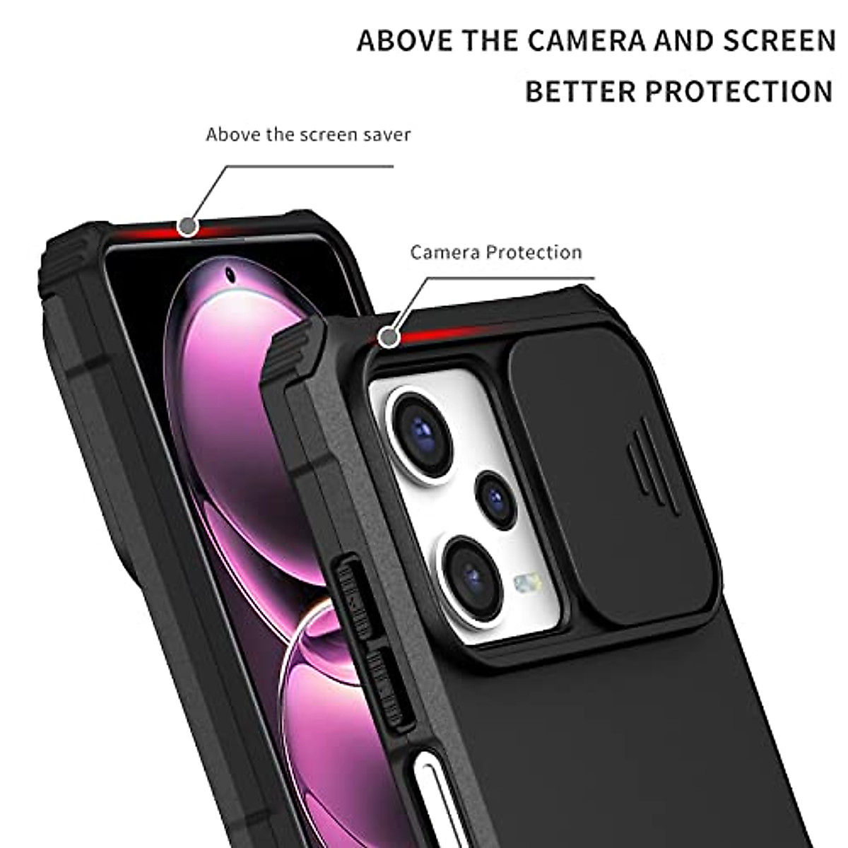 YOUULAR Case Compatible with Xiaomi Redmi Note 12 Pro 5G/Xiaomi Poco X5 Pro 5G Dimensional Bracket Sliding Window Mobile Phone Case Shockproof Protective Phone Cover Poco X5 Pro Military Cases Black