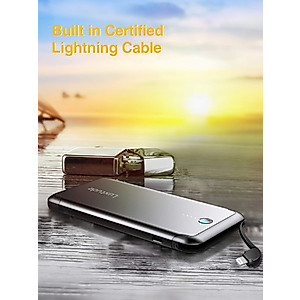 Luxtude 10000mAh Portable Charger for iPhone Built-in Lightning Cable, Mfi Apple Certified Slim Power Bank Portable Phone Charger, Fast Charging External Battery Pack for iPhone15, Android, iPad etc.