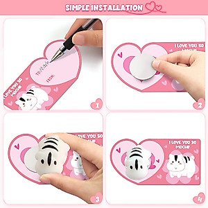 SURCVIO 28 Pack Valentines Day Gifts for Kids, Mochi Squishies Party Favor Set with Valentines Greeting Cards for Kids, Valentine's Day School Prize Party Favor, Classroom Exchange Gift Set