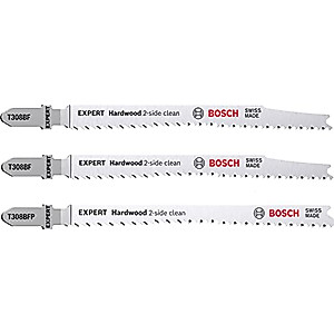 Bosch 3X Expert Hardwood 2-Side Clean Jigsaw Blade Set (for Plastic Coated Boards, Kitchen countertop, Length 117 mm, Professional Accessory Jigsaw)