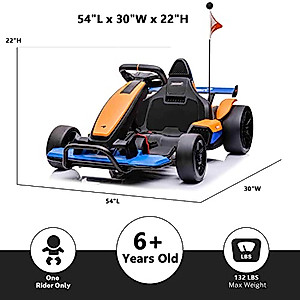 PRIME CLUB Electric Go Kart Kids Ride on Car 24V Ride on Toys Pedal Drift Cart with 2 Speeds,Sound System,LED Light,Racing Flag ,Christmas Birthday Gifts for 6+ Boys Girls
