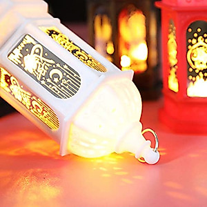 Novobey Ramadan Lantern Decor, Metal Retro Hanging Lantern Battery-Powered LED Eid Mubarak Decorative Night Lights for Ramadan Holiday Garden Yard Wall Decoration (Hexagonal Black)