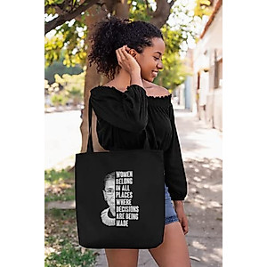 Ruth Bader Ginsburg Women Belong Quote Feminist Natural 15x15 inches Large Canvas Tote Bag Women