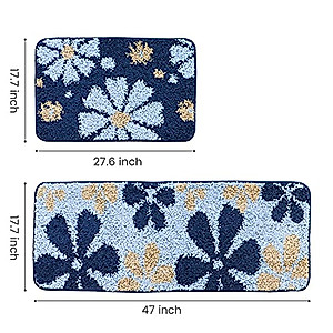 Kitchen Rug Set, 2-in-1 Kitchen Mat Anti-Fatigue Cushioned Kitchen Sink Floor Mat Super Absorbent Non Skid Easy to Clean Comfort Standing Kitchen Mat (Blue)