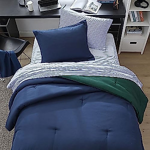 Nautica - Full Bed Set, Reversible Comforter Set, Includes Bonus Sham(s), Fitted Sheet, Pillowcase(s) and Laundry Bag, Dorm Room Essentials (Harmead Navy, Full)