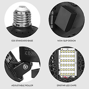 2-Pack LED Garage Light, 80W LED Shop Light with E26/E27 Medium Base, 8000LM LED Garage Lighting, 6500K Screw in LED Basement Lights with 3 Adjustable Panels 270° - Barn Light, Attic, Bay Light