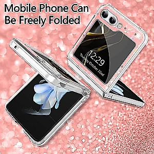 MOWIM Compatible Samsung Galaxy Z Flip 5 for Women Girls, Stylish Pretty Glitter Crystal Bling Sparkly Anti-Scratch Shockproof Protective Phone Cover for Samsung Galaxy Z Flip 5-Pink