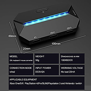 One Hand Gaming Keyboard and Mouse Combo, Wired 39 Keys Mechanical Feel Rainbow Backlit Keyboard+RGB Gaming Mouse+G6L LED Backlit Converter for Nintendo Switch/Xbox One/Xbox 360/PS4/PS3 /PC (Black)