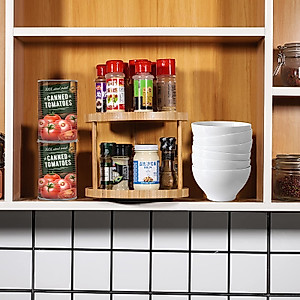 YCOCO Bamboo Lazy Susan Spice Rack Organizer for Cabinet,2 Tier Rotating Spice Rack,Lazy Susan Turntable Tiered Rotating Kitchen Spice Carousel for Cabinets,Pantry,Bathroom Display Stand