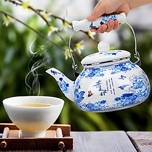 Enameled Teakettle, stove top kettle,Retro Decor Enameled Teakettle,Colorful Hot Water Tea Kettle,Ceramic Teapot Ceramic Enamel Teapot Tea Kettle Blue and White Porcelain Large Enameled Teakettle for