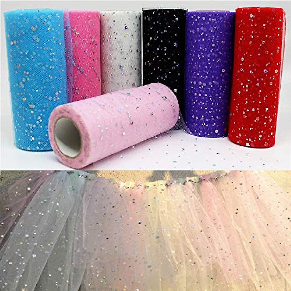 Glitter Sequin Tulle Roll Wedding Decoration Organza DIY Birthday Party Supplies Fabric Spool Tulle Tutu Dress 25 Yards x 6 inches (Red)