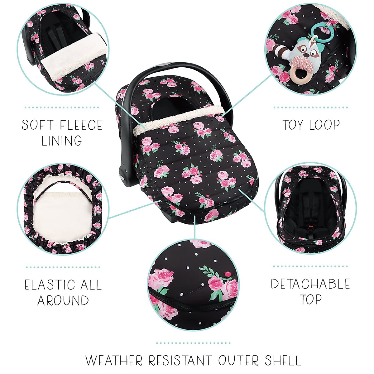 The Peanutshell Car Seat Cover for Baby Girls,Floral Rose, Winter Carseat Canopy Car Seat Cover