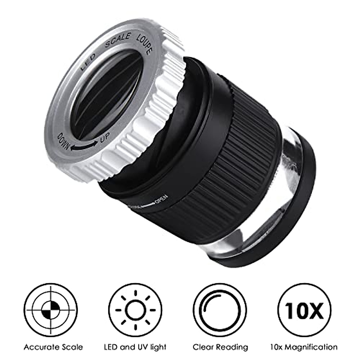 10x Loupe Magnifier, Adjustable Focal Length Magnifier with 30mm Lens, LED and UV Light, Foldable Jewelers Loupe Magnifier Glass for Jewelry,Textile,Coins,Optical,Embroidery,Circuit Board,etc.