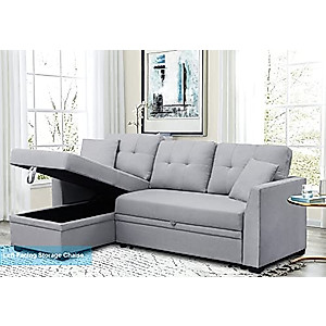 Sleeper Sectional Sofa Pull Out Sofa Bed for Small Spaces Small Sectional Couch Bed for Living Room with Storage Chaise for Apartment Bedroom,Guest Room, Grey
