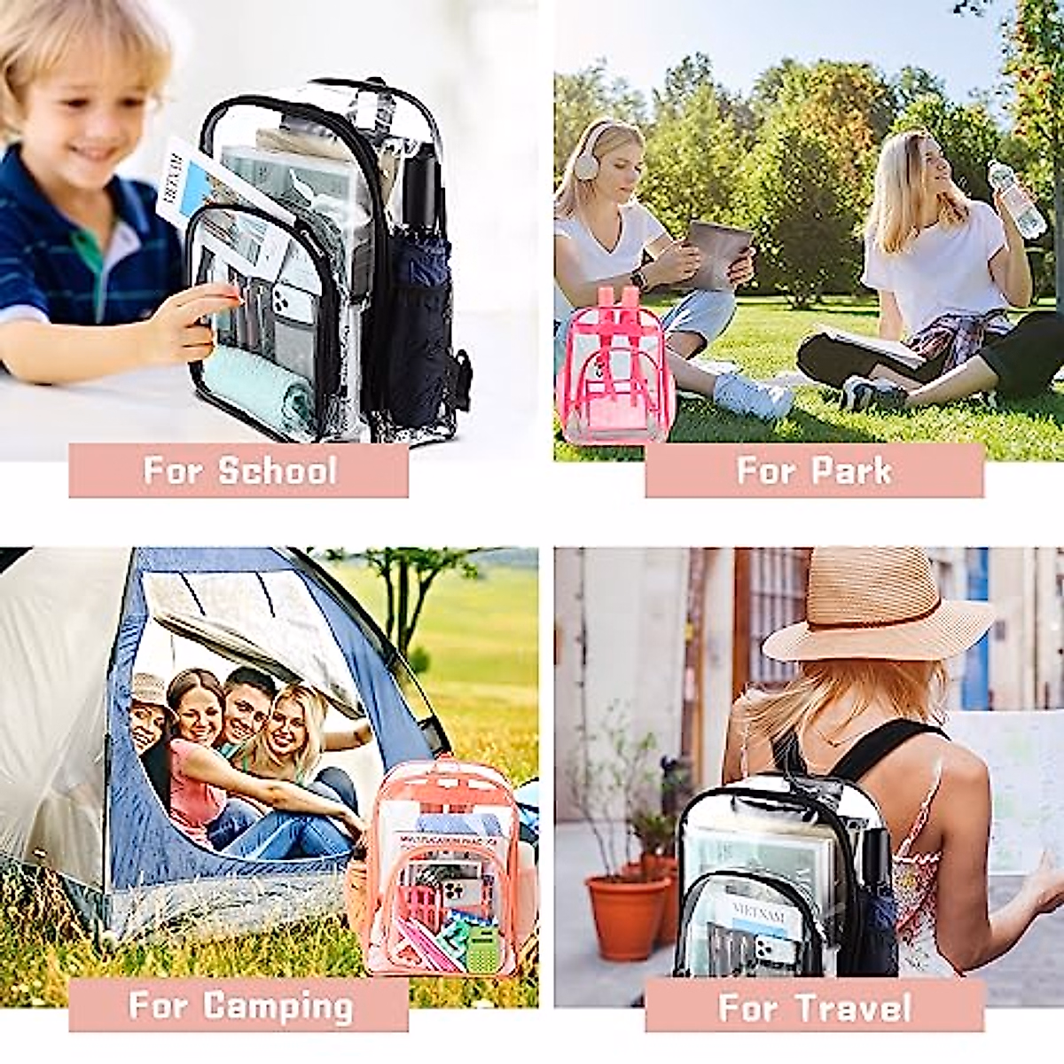 Sadnyy 12 Pcs Clear Backpack Bulk Heavy Duty Stadium Approved Transparent Bookbag PVC See Through Bag for School Work Concert(Multicolor)