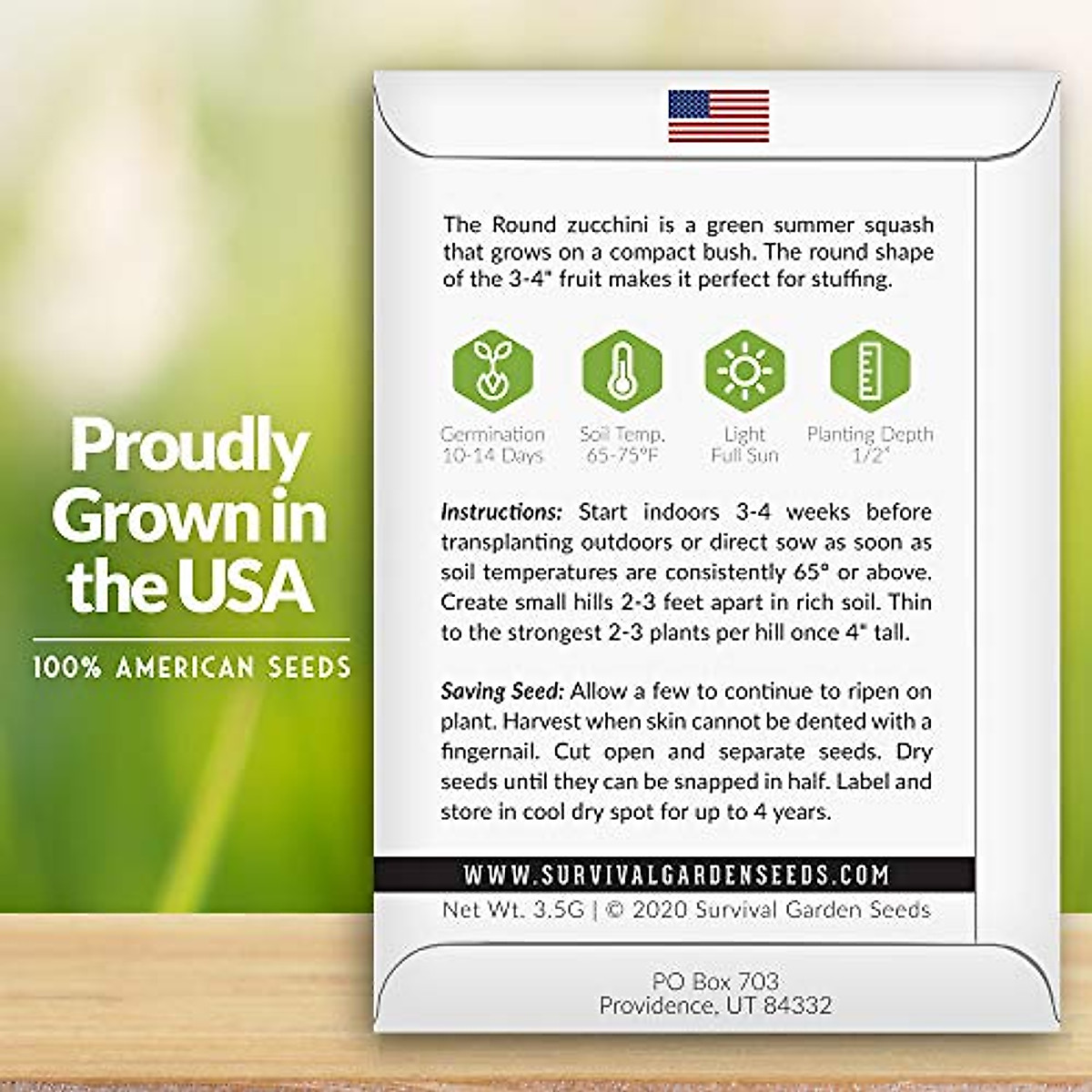 Survival Garden Seeds - Round Zucchini Seed for Planting - Pack with Instructions to Plant and Grow Small Green Zucchinis in Your Home Vegetable Garden - Non-GMO Heirloom Variety