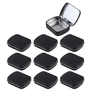 Antrader Metal Rectangular Empty Hinged Tins,10-Pack Home Storage Containers Organizer Mini Box with Hinged Lid,2.28 x 1.77 x 0.59 inch,Black
