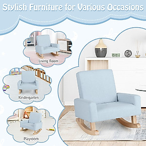 HONEY JOY Toddler Rocking Chair, Kids Rocker Chair with Solid Wood Legs & Linen Fabric, Kids Furniture Sofa w/Anti-Tipping Design, Toddler Couch for Kids Room, Playroom, Nursery, Bedroom (Blue)