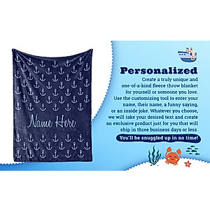 Personalized Fleece Blanket - Custom Throw Blankets for Adults Men Women Kids - Nautical Theme Navy Blue Anchor (Baby/Pet 30"x40")