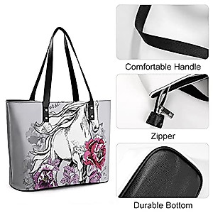 Womens Handbag Horse Flower Leather Tote Bag Top Handle Satchel Bags For Lady