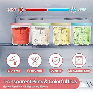 Turgorl NC500 NC501 Ice Cream Pint for Ninja Creami Deluxe Pints and Lids 4 Pack, 24 oz. food container for Ninja Delux Ice Cream Maker (Blue,Pink,Yellow,Green)
