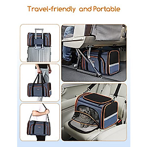 Cat Carrier, Meowant Airline Approved Pet Carrier, 3 Sides Expandable Dog Carrier with Fleece Pad, 3 Doors for Cats, Dogs, Puppy and Small Animals