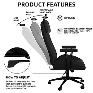 TAKSCO High Back Office Desk Chair, Comfy Ergonomic Suede Fabric Swivel Executive Office Desk Chair with Lumbar Support, Adjustable 90°-135° Recline Home Office Computer Desk Chairs with Arms, Black