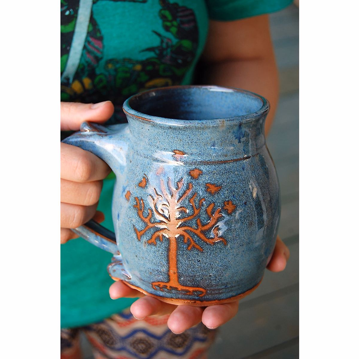 Hand Thrown Pottery Mug with Tree of Life Mug or Tree of Gondor Handmade in North Carolina