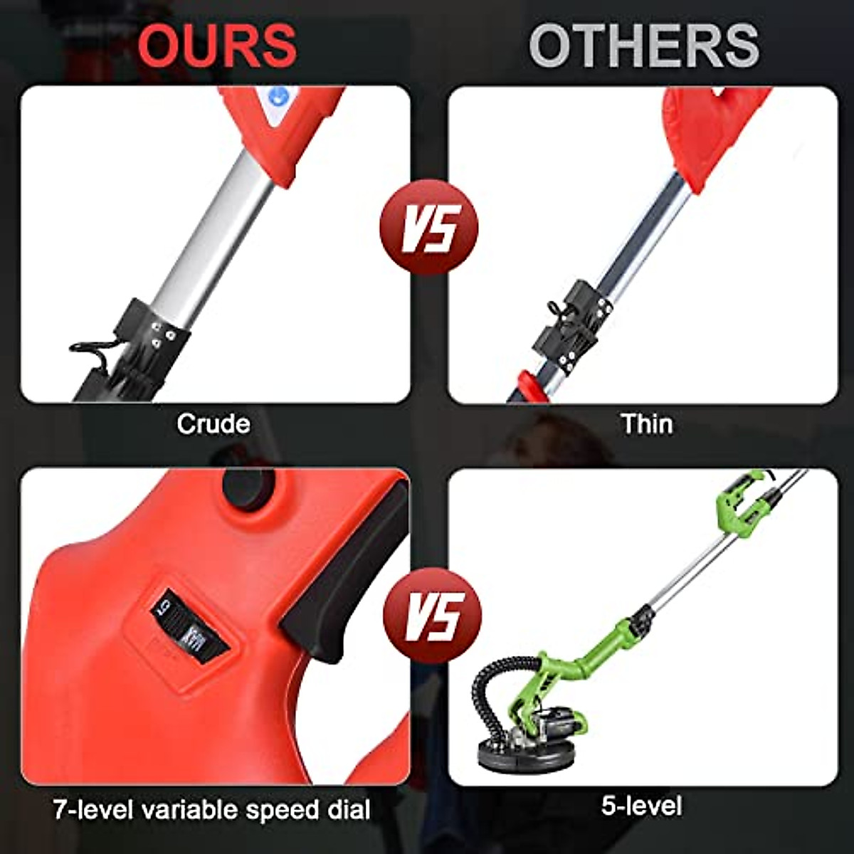 Seeutek Drywall Sander with Vacuum,800W Electric Sander,7 Variable Speed Power Sander,800-1750 RPM Wall Sander with Extendable Handle, LED Light, Long Dust Hose, Storage Bag,12pcs Sanding Paper