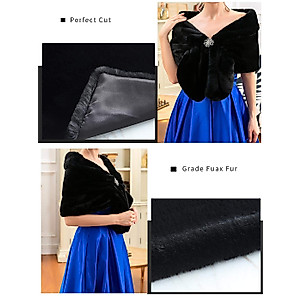 GORTIN Women's Fur Shawls Bride Wedding Faux Fur Wraps and Shawls Sleeveless Fur Stoles Fur Shrug with Brooch for Brides and Bridesmaids