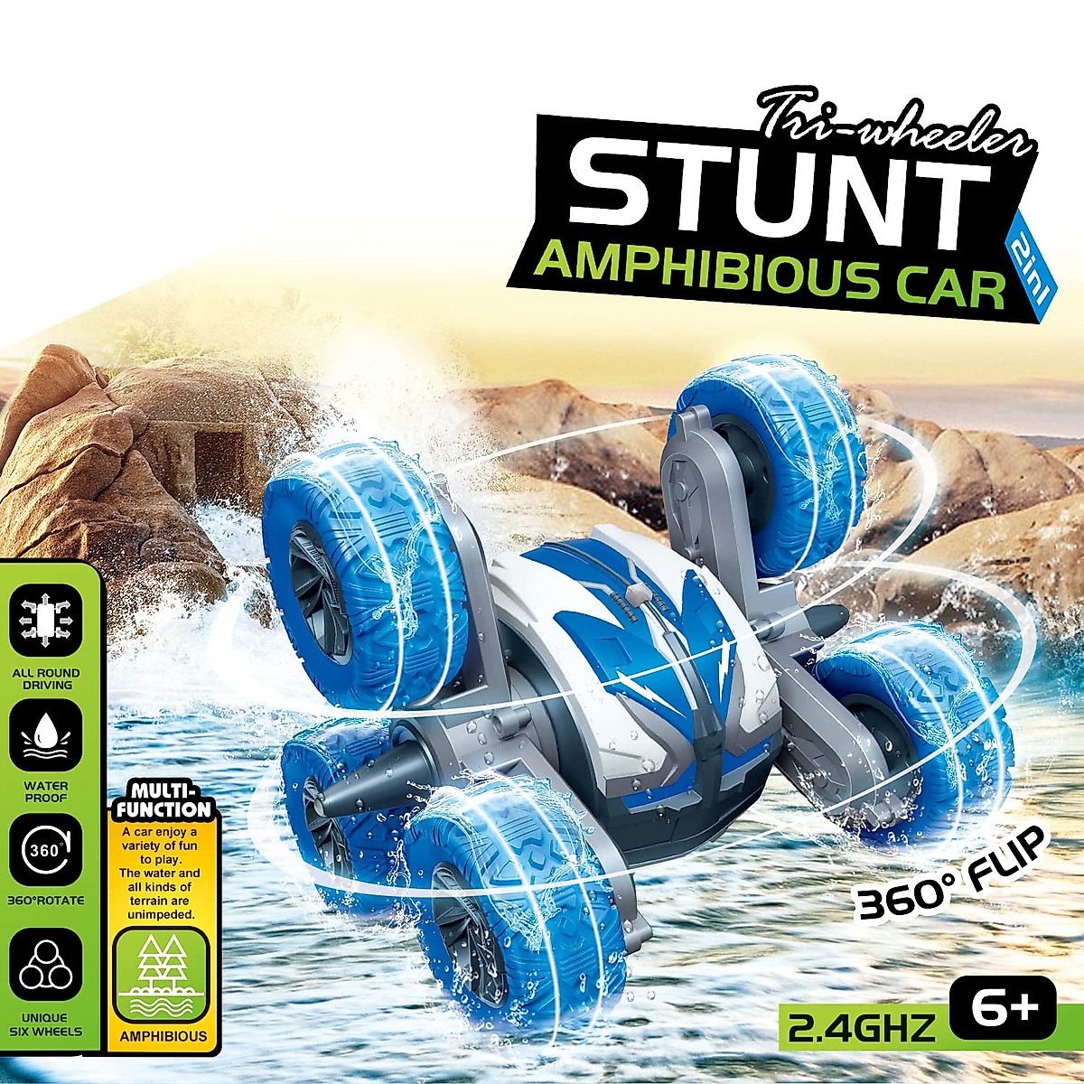 Threeking Waterproof RC Stunt Cars Remote Control Car Double sided Driving 360 degree Flips Rotating car Toy Gifts Presents for Boys/Girls Ages 6+