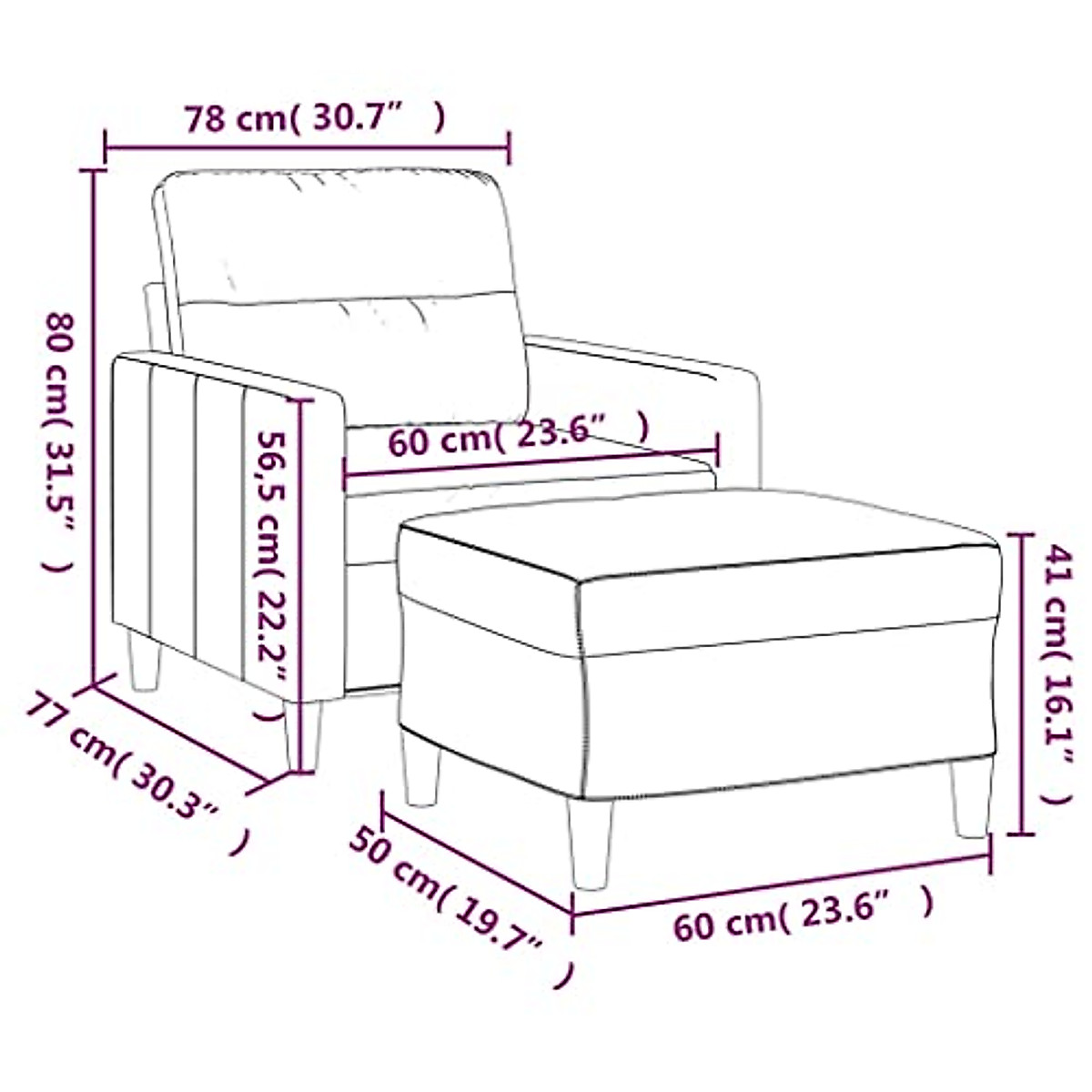 vidaXL Sofa Chair with Footstool Living Room Leisure Relax Single Couch TV Sofa Chair Seating Armchair Seat Furniture Light Gray Fabric