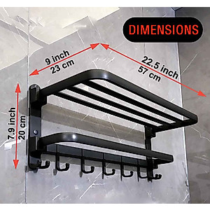 (1 Pack) Yariwiz Grey Towel Rack Wall Mounted No Drill and Screw Mounting, Bathroom Bath Shower Length 24 inch Double Towel Rod with Shelf Hotel Towel Rack B0502-GREY