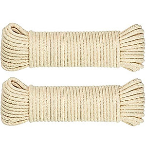 SteadMax 100ft Natural Cotton 3/16 Inch Rope, Heavy-Duty General-Purpose Utility Cord, Clothesline Rope, Ideal for Tents, Hammocks, Halters, Harnesses, Awnings, Outdoors, Sports (2 Pack, 50ft Each)