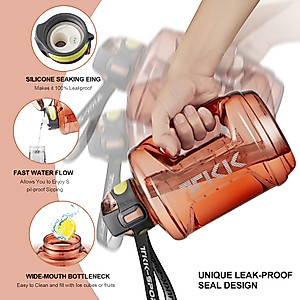 TKK Half Gallon Water Bottle Jug with Straw Time Marker Big Bottle Dishwasher Safe 1/2 Gallon 64 Oz Jug BPA Free Tritan for Gym Yoga Travel Camping Outdoor Orange Pink