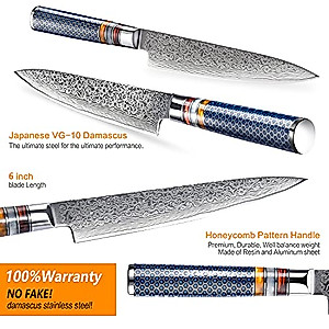 Utility Paring Knife 6 Inch Damascus Chefs Knife Utility Kitchen Knife Japanese VG10 Kitchen Paring Knives 67-Layer High Carbon Stainless Steel Knife Fruit Knife Christmas Gift