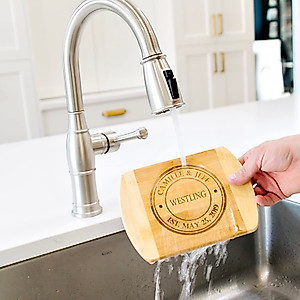 Personalized Wedding Gift for Couples - Engraved Bamboo Cutting Board - Engagement Gifts or Bride to Be Gifts - Mr & Mrs Gift (6x8 Two Tone Rounded, Harrison Design)