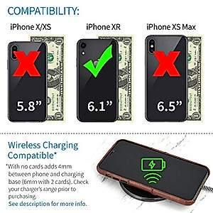 Dockem iPhone XR Wallet Case: Built-in Metal Plate for Magnetic Mounting & 2 Credit Card Holders (6.1" Exec M2, Synthetic Leather, Brown)