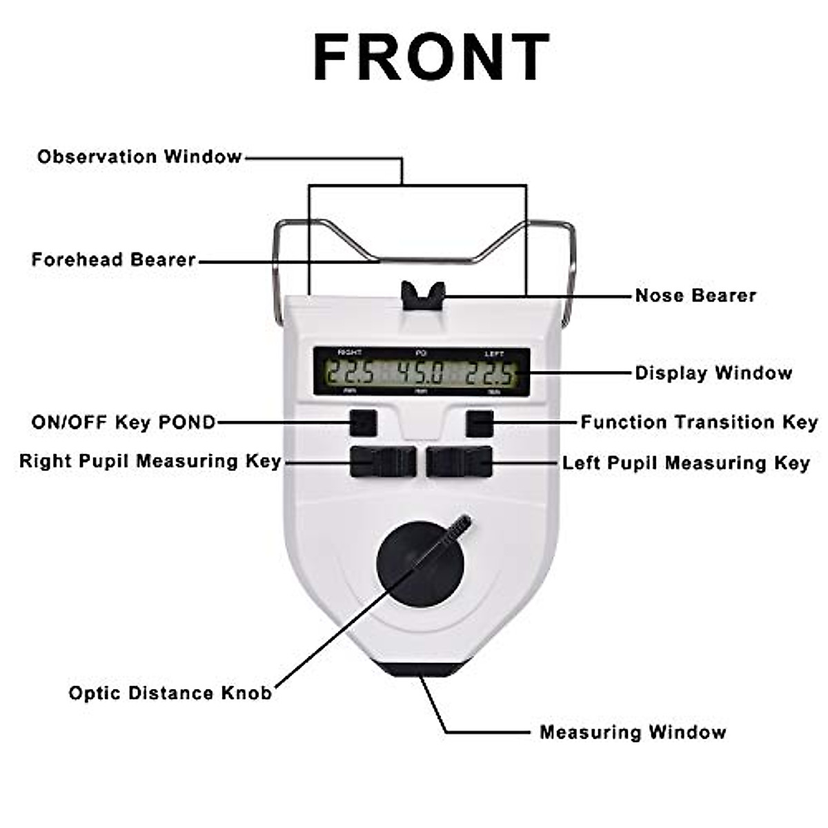 Digital PD Meter, Optical Digital Pupilometer with LCD Display Optical PD Meter (White)