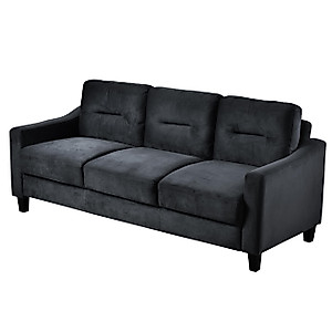 Acosure 3 Seat Comfortable Sectional Sofa with U-Shaped Spring Links and Solid Wood Frame,Velvet Couch,w/Tapered Legs & Straight Arm Design,for Living Room,Bedroom,Office,Black, 77"