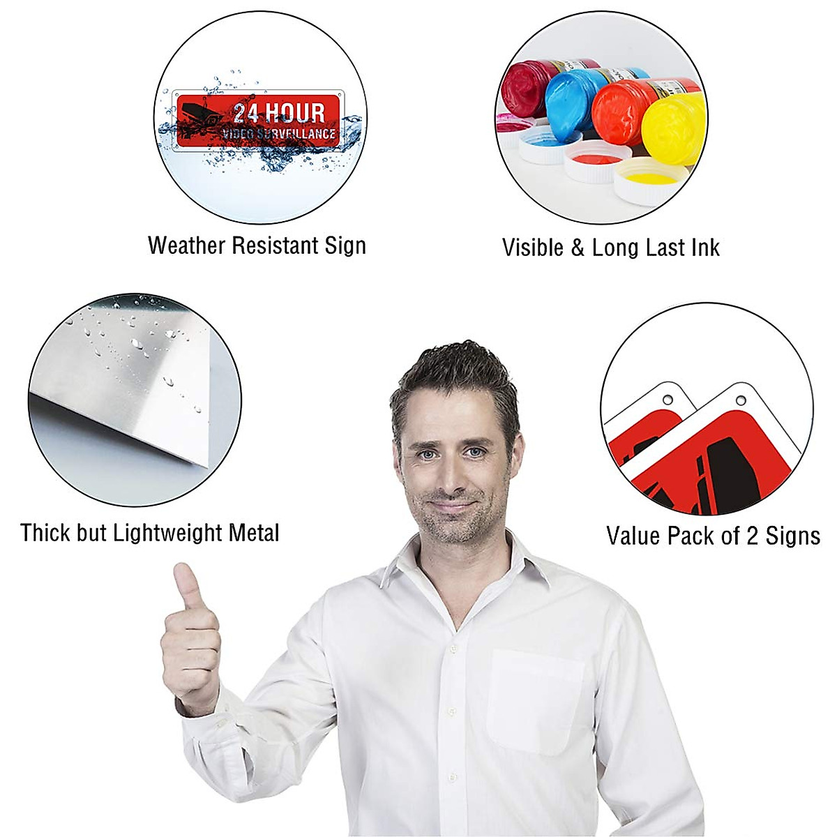 Video Surveillance Metal Sign Under 24 Hour for Business House Camera Security Warning Aluminum Sign CCTV (2 Pack 10 x 3.5 inches)