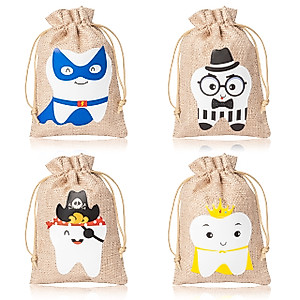 4Pcs Tooth Fairy Bag for Boys Pouch Tooth Fairy Keepsake Bag to Place Under Pillow Milk Teeth Container Box Personalized Lost Tooth Holder Baby Toddler Teeth Case for Baby Shower Birthday Gift