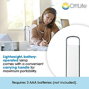 OttLite Portable LED Task Lamp, White - Lightweight LED Desk Lamp with Carrying Handle, Long-Lasting & Energy-Efficient Natural Daylight LEDs for Home Office & Desk - Automatic On/Off Operation