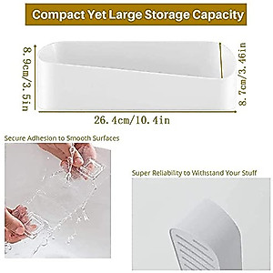 SUNFICON Shower Caddy Adhesive Bathroom Shelf Organizer Wall Mounted Storage Rack No Drilling Shower Shelf Bath Essentials Shampoo Spice Holder 2 Clear Adhesives for Shower Room Bathroom Kitchen White