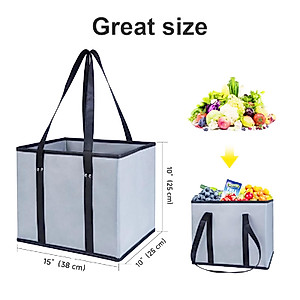 musbus 2-Pack Reusable Grocery Bags Shopping Bags Tote Box Large Heavy Duty Groceries Bag Handles Foldable Reinforced Bottom (Gray)