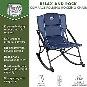 TIMBER RIDGE Folding Rocking Camping Chair, Portable Rocker Chair for Adults with Hard Armrests, Low Outdoor Rocking Chair Foldable for Patio, Garden, Lawn, Supports up to 250 lbs, Blue
