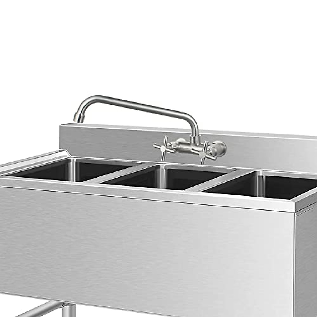 UMANYI Commercial Kitchen Faucets Wall Mount 4 inch Center Stainless Steel Brushed Nickel Utility Laundry Sink Faucet RV Faucet with 11 Inch Spout 2 Handle SSKF09-3C