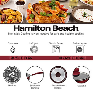 Hamilton Beach Saucepan 2.5 Quart Red, Nonstick Saucepan with Heavy-Duty Soft Touch Bakelite Handle & Glass Lid | Ergonomic Design - Multipurpose Use | Durable, Rustproof